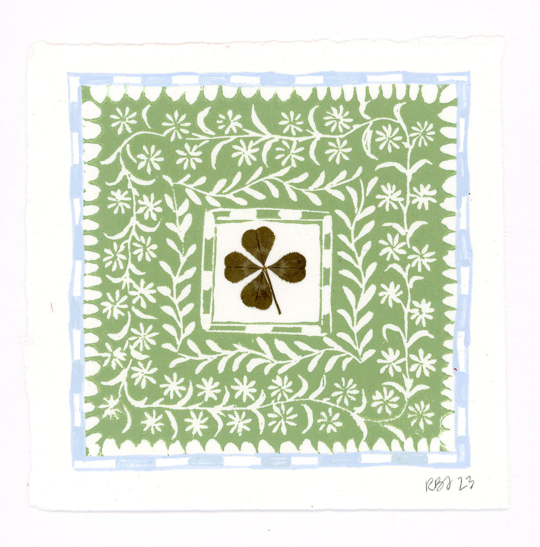 Four Leaf Clover Blockprint (Cornflower and Sage) – Riley Sheehey