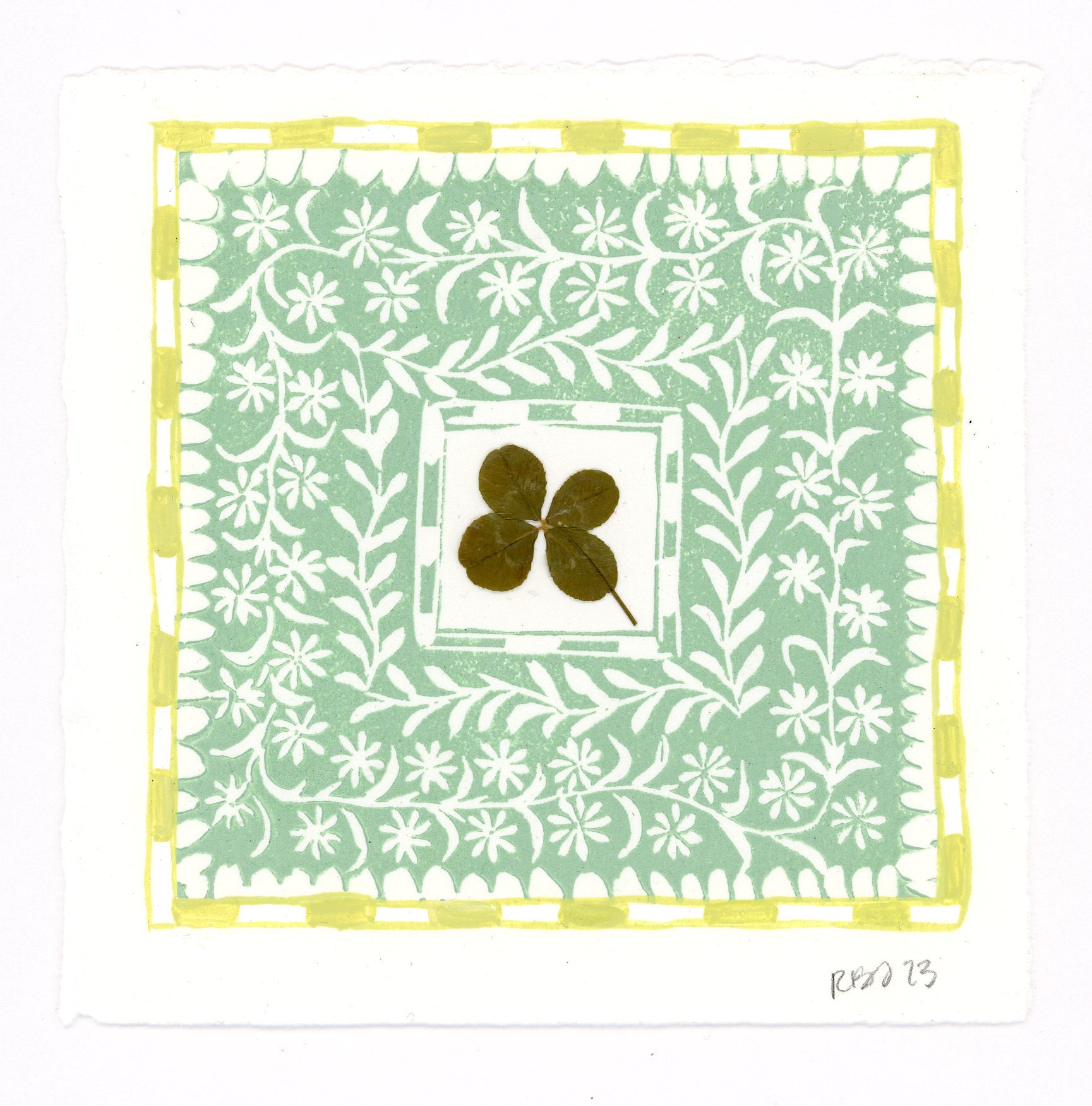Four Leaf Clover Blockprint (Yellow and Mint) – Riley Sheehey