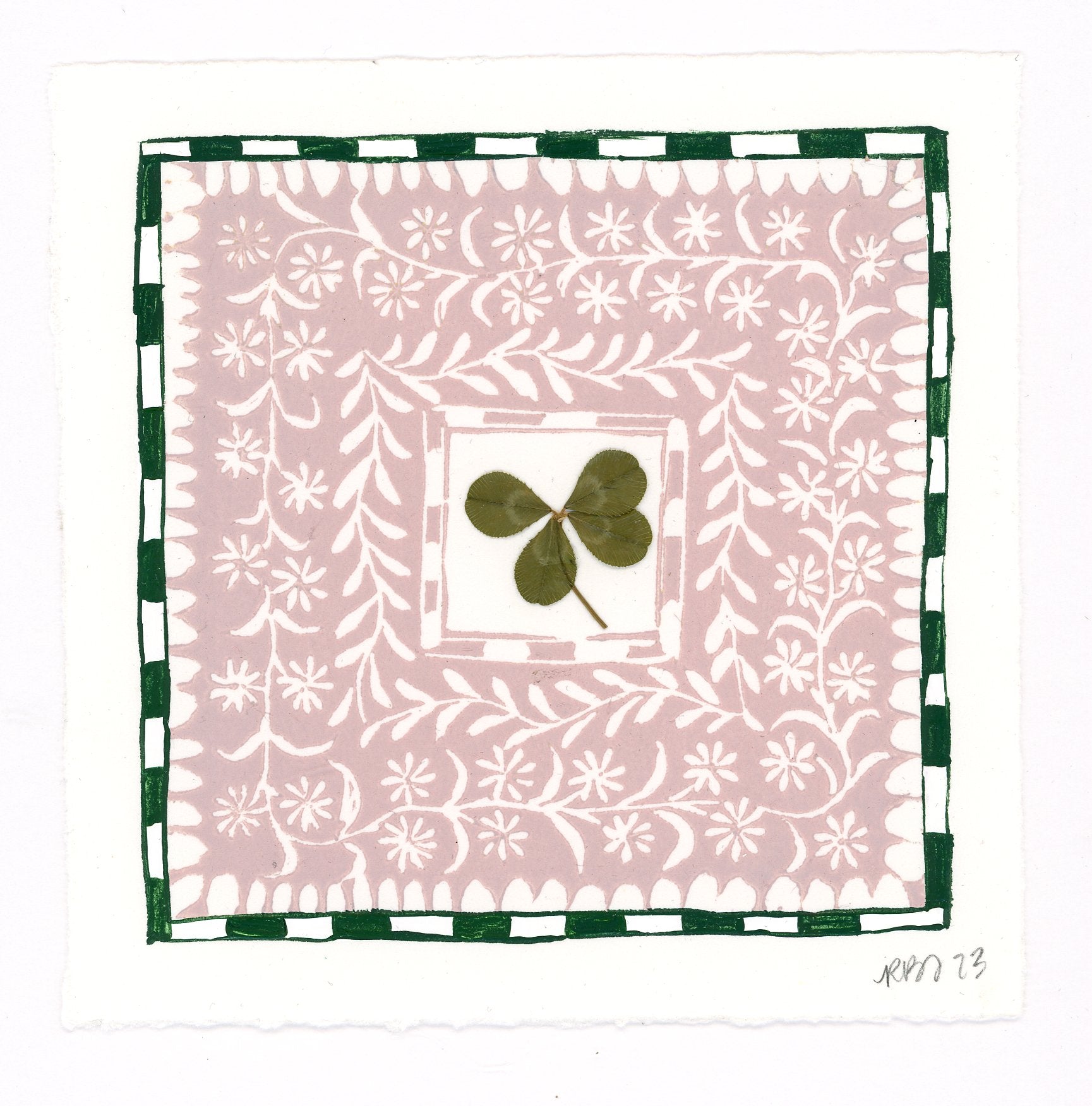 Four Leaf Clover Blockprint (Forest and Blush) – Riley Sheehey