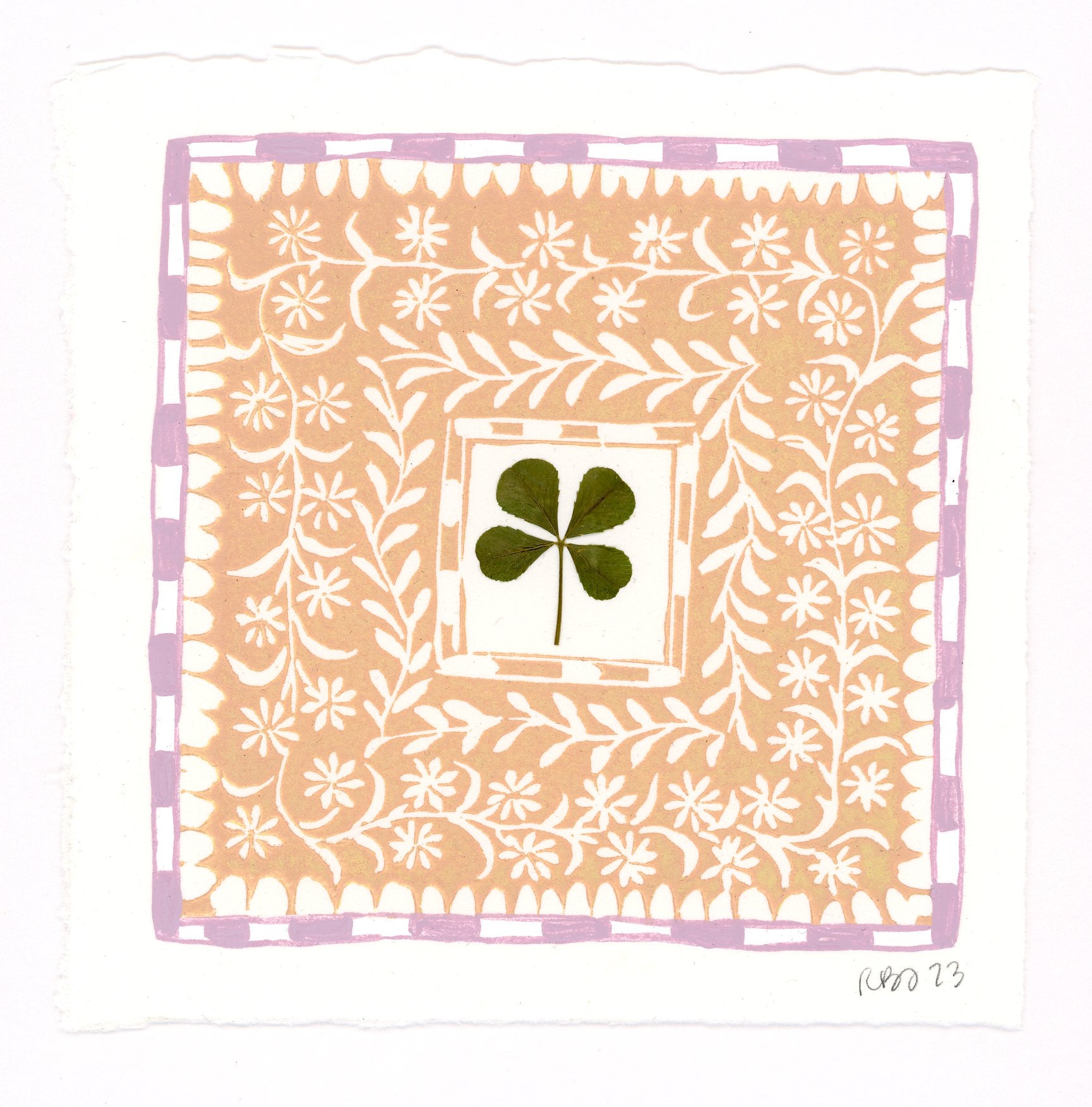 Four Leaf Clover Blockprint (Peach and Lavender) – Riley Sheehey