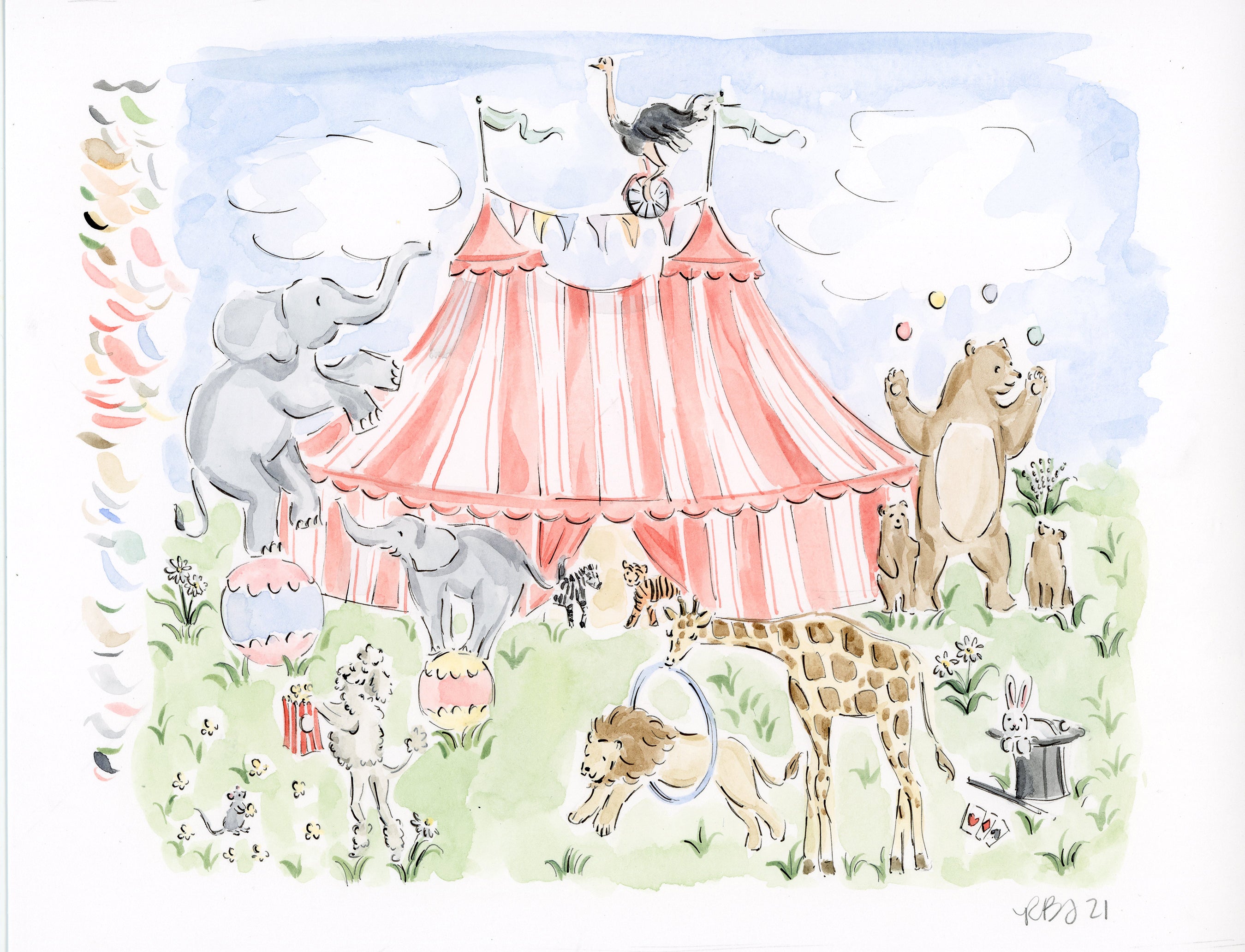 Original "Circus" watercolor painting, 7x9 – Riley Sheehey